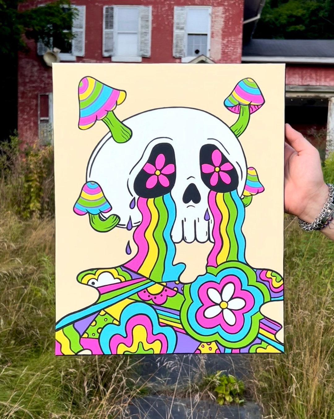 Psychedelic Skull Crying Rainbows Original Painting on 16x20 Canvas - Etsy