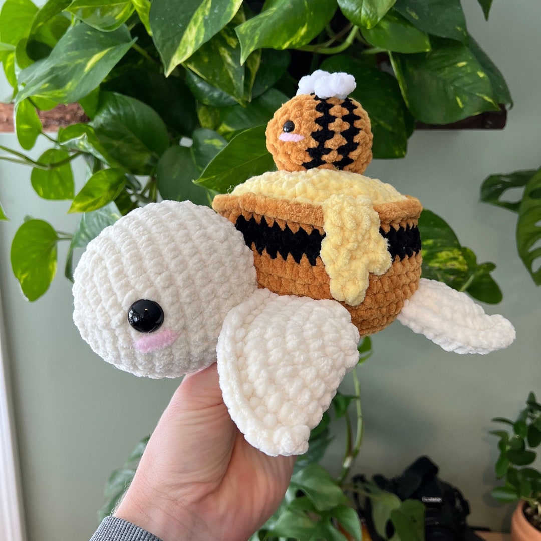 Bumble Bee Honey Pot Turtle Crochet Plushie - Size Medium - Cute Yellow ...