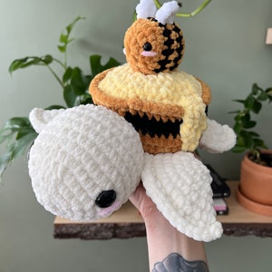 Bumble Bee Honey Pot Turtle Crochet Plushie - Size Medium - Cute Yellow ...