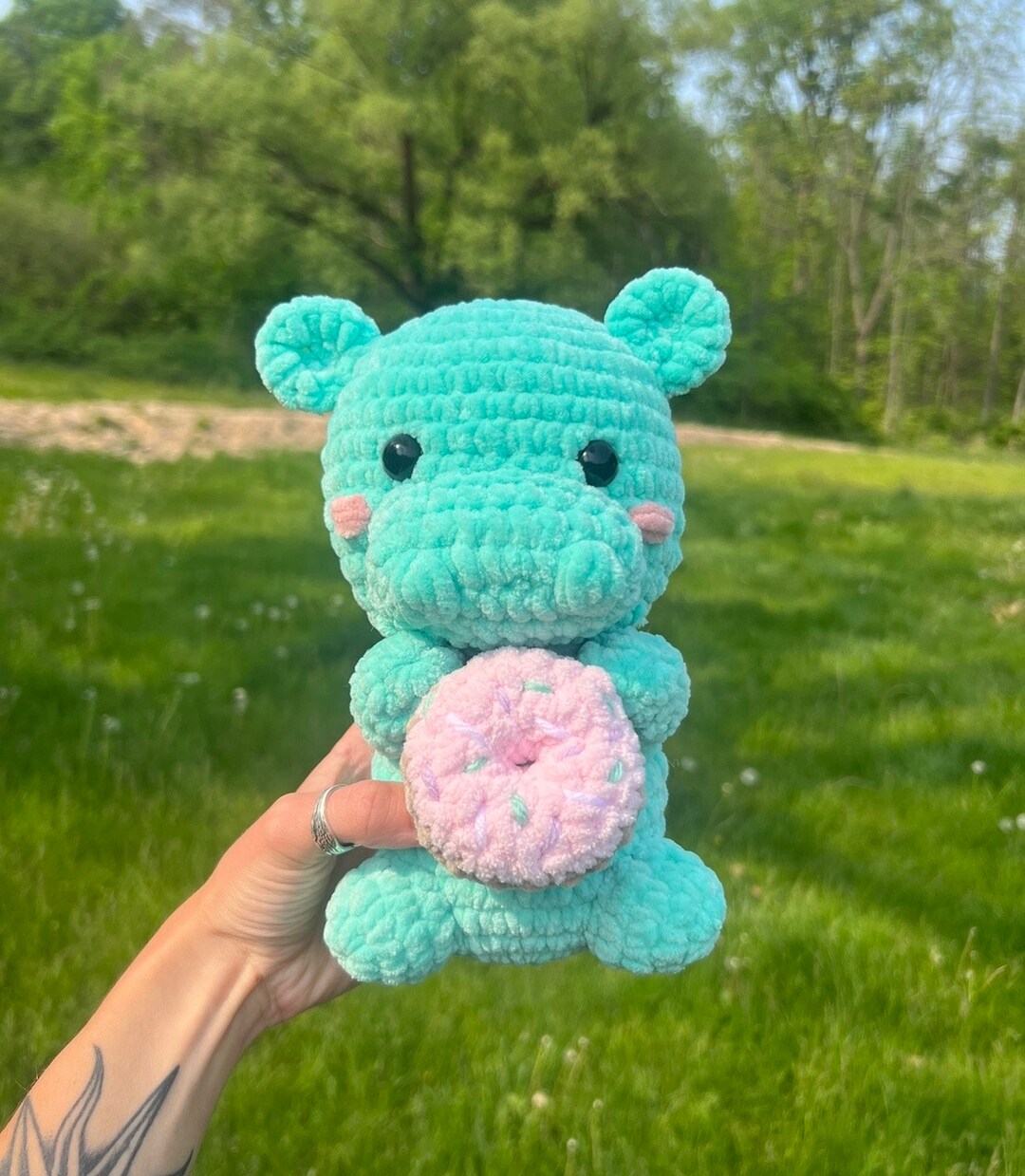 Hippo With Donut Crochet Plushie Super Soft Crochet Stuffed Animal - Etsy