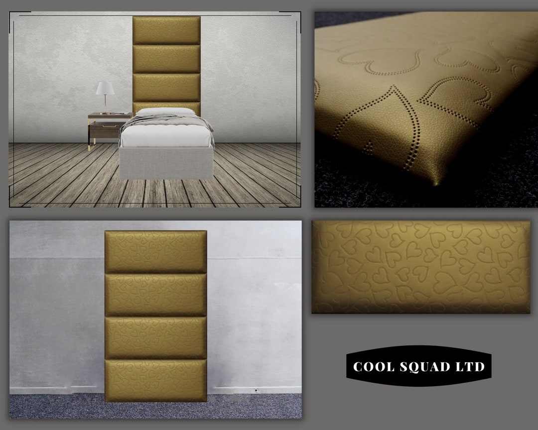 Single Bed 91cm X 117cm Upholstered Headboard / Panels Golden Hearts ...