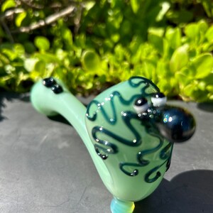 TOBACCO GLASS 6” Jade Sherlock Glass Pipe With Heavy Blue Leprechaun ...