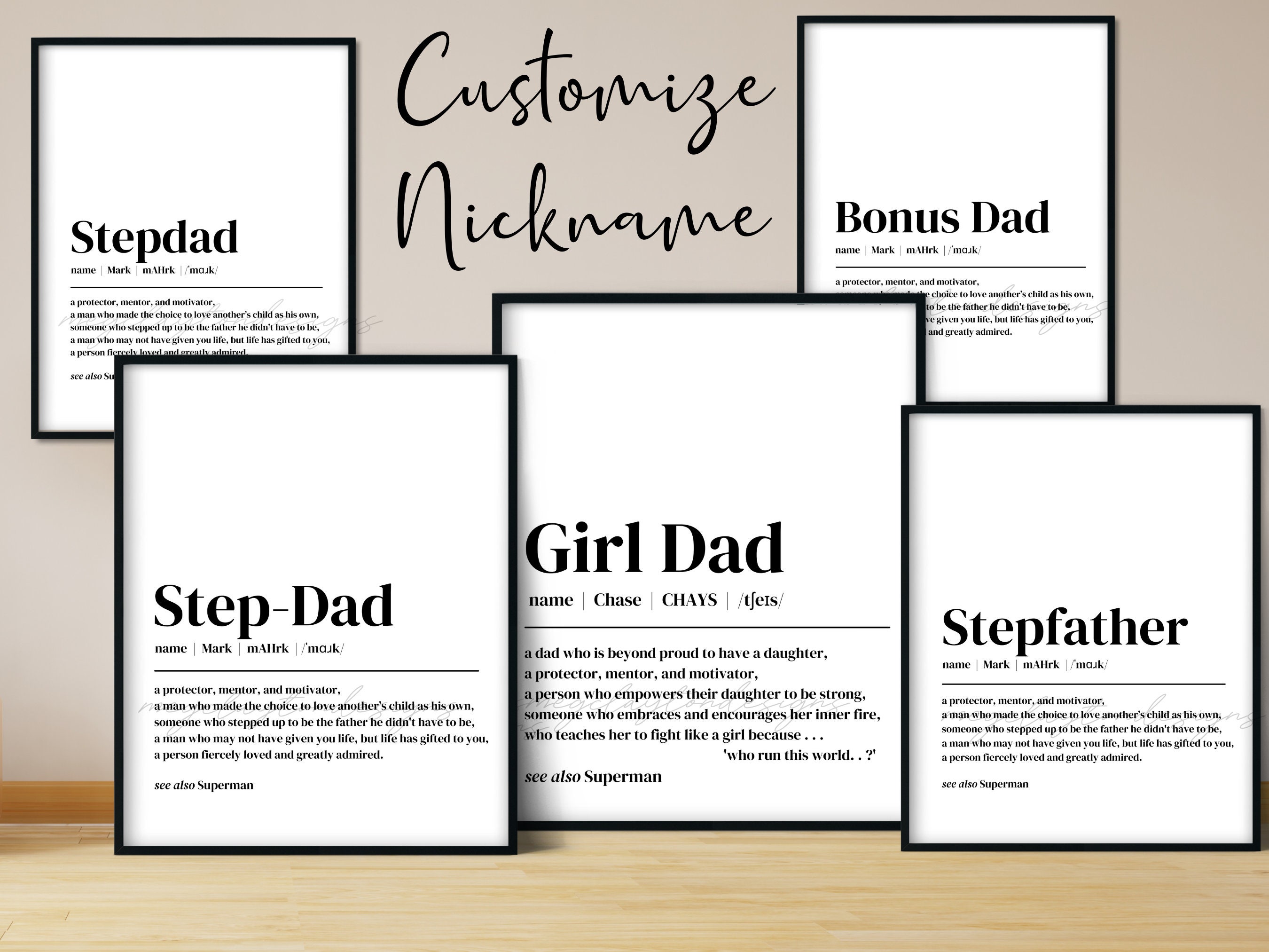 Personalized Bonus Dad Dictionary Print Printable Fathers Day | Etsy