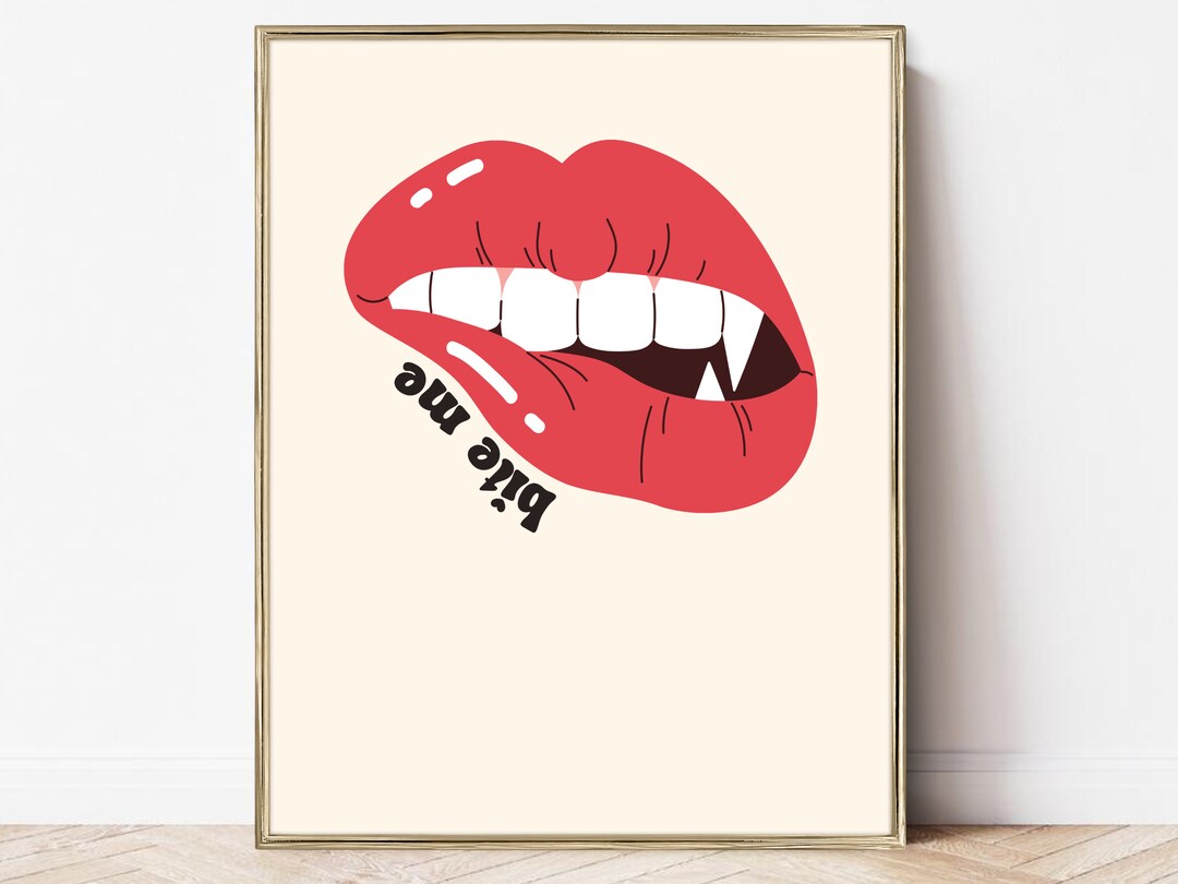 Bite Me Printable | Vampire Halloween Decor | Pink Halloween Art Print ...