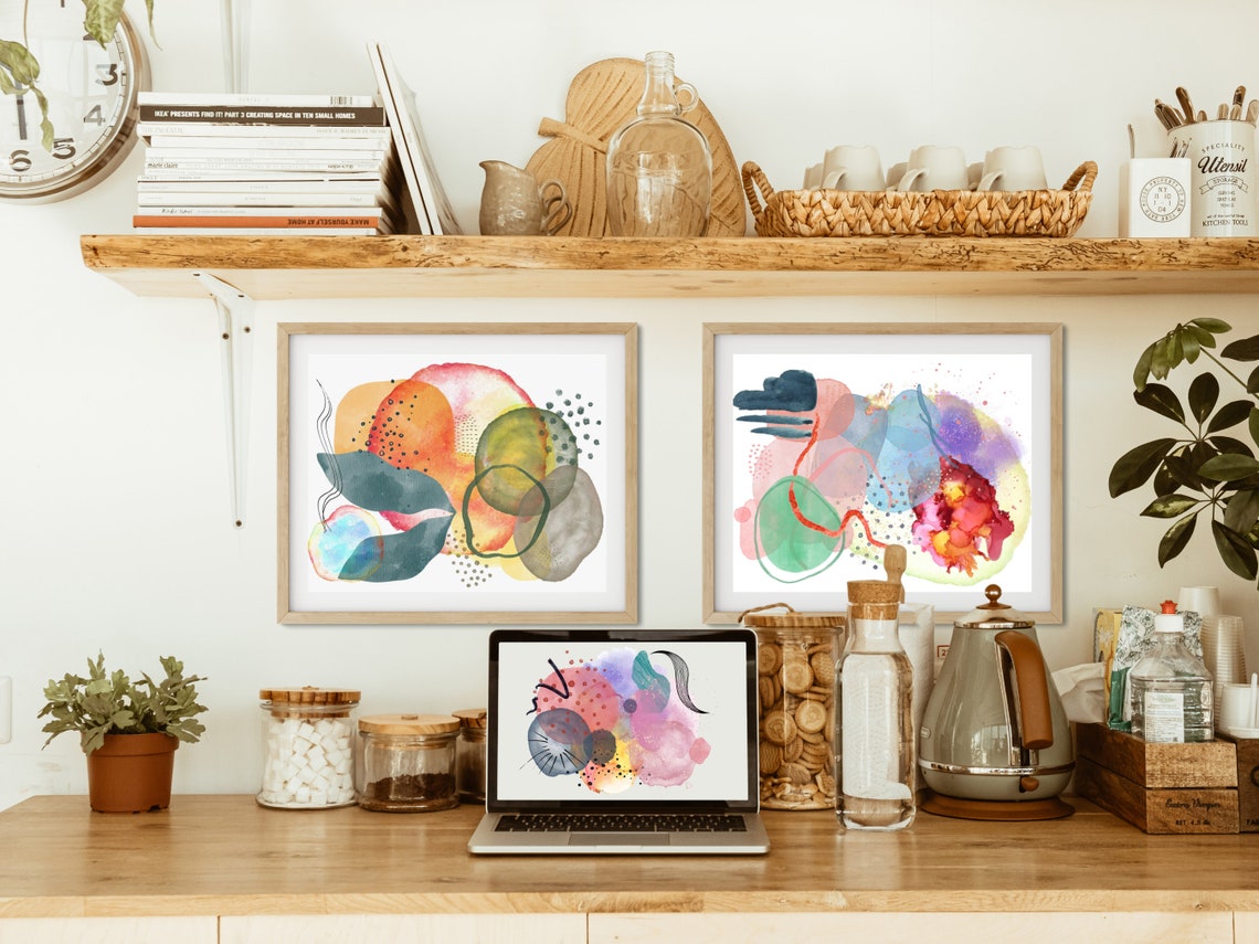 Printable Maximalist Abstract Wall Art Watercolor Pastel - Etsy