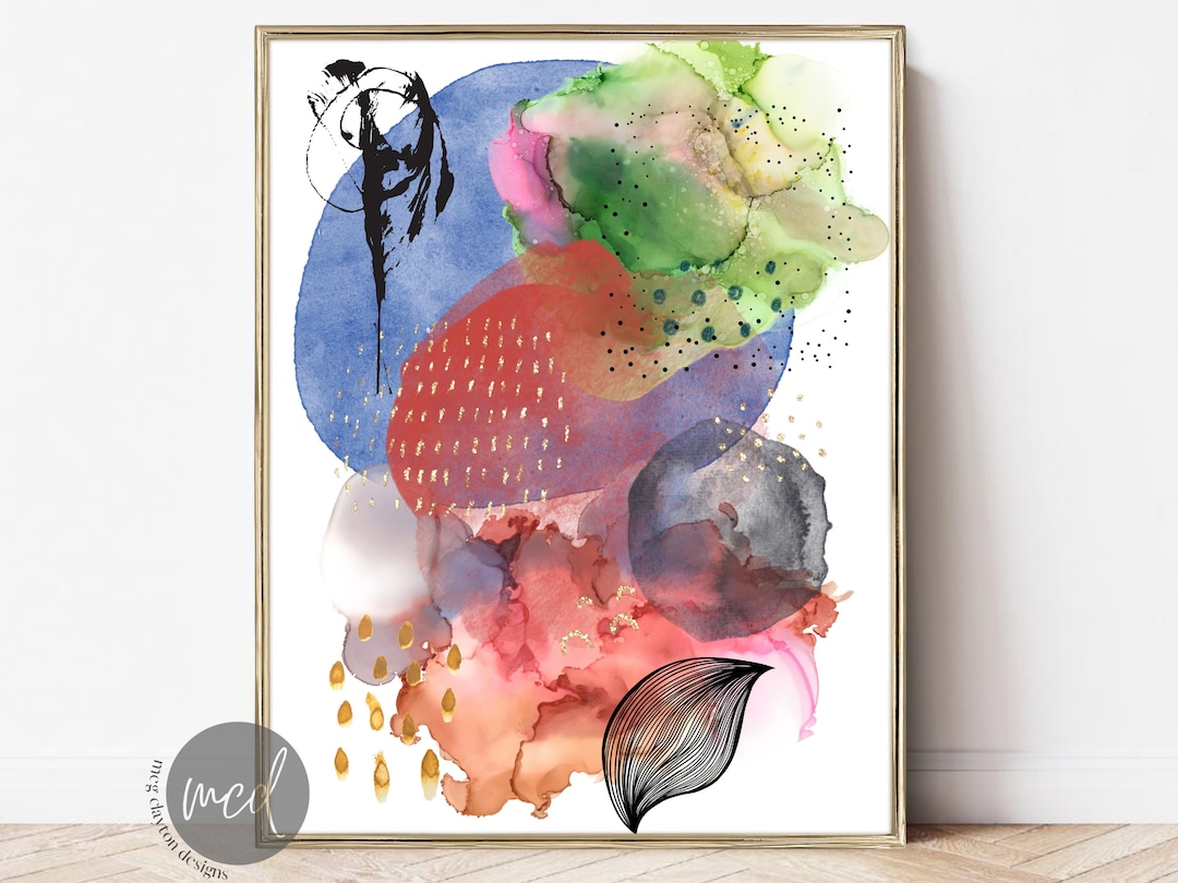 Printable Maximalist Abstract Wall Art, Watercolor Pastel Abstract ...