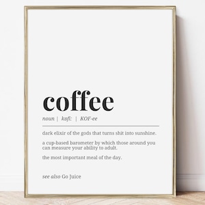 Printable Coffee Definition Wall Art, Coffee Dictionary Art Print, Home ...
