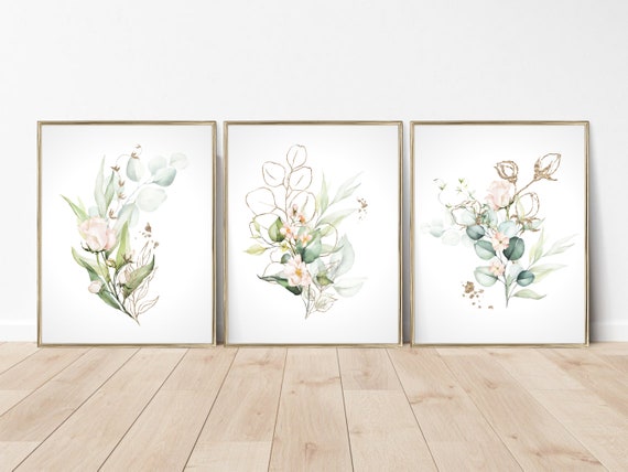 Printable Boho Floral Botanical Wall Art SET OF THREE | Etsy