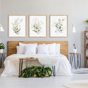 Printable Boho Floral Botanical Wall Art, SET OF THREE, Watercolor ...