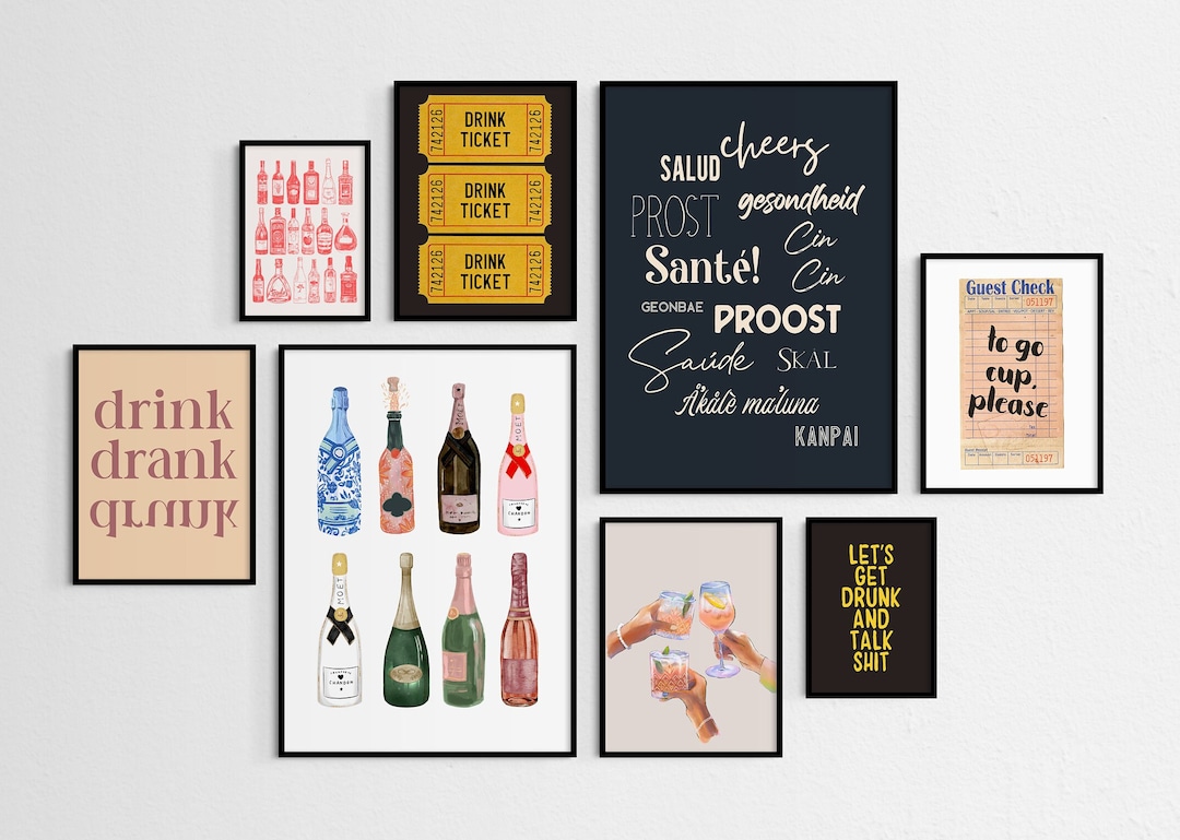 Printable Colorful Home Bar Wall Art Prints | SET OF 8 | Bar Wall Art ...
