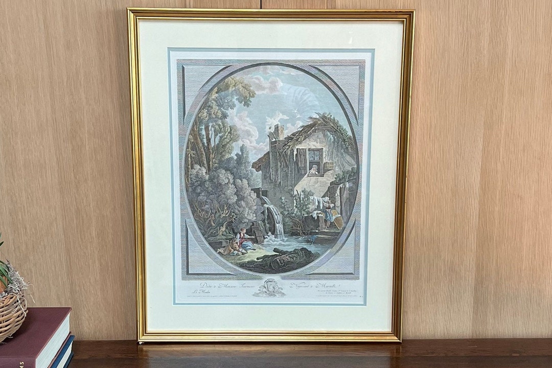 Lithograph Print paysage Au Moulin windmill Landscape Large Antique ...
