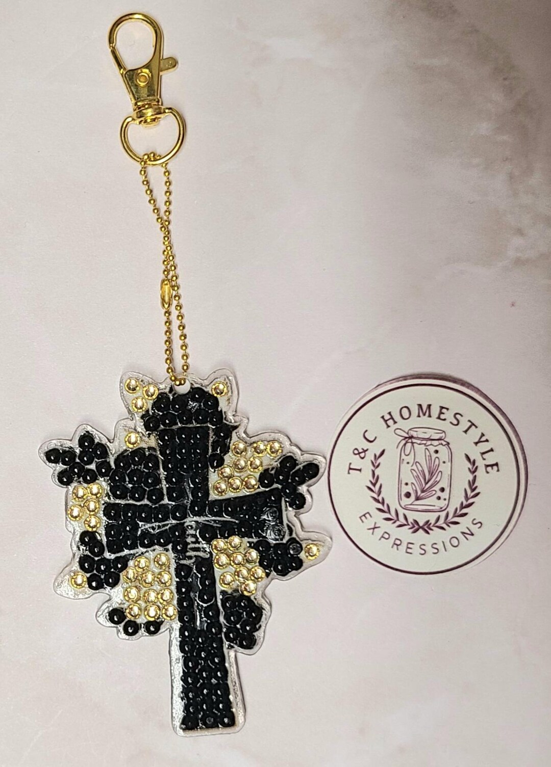 Black and Gold Floral Cross Keychain Embellished Keychain - Etsy