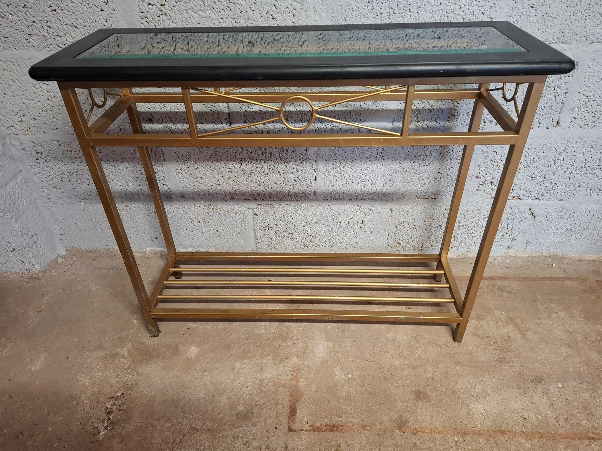 Art Deco Gold Metal Glass Top Console Hall Table - Etsy UK