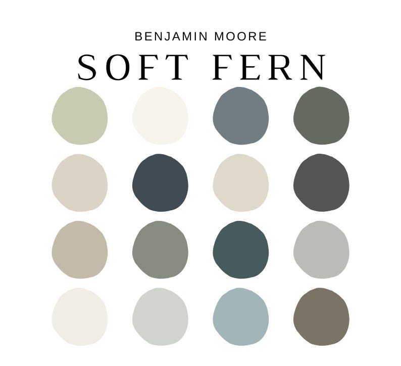 Benjamin Moore SOFT FERN Color Palette, Green Aesthetic, Soft Fern ...