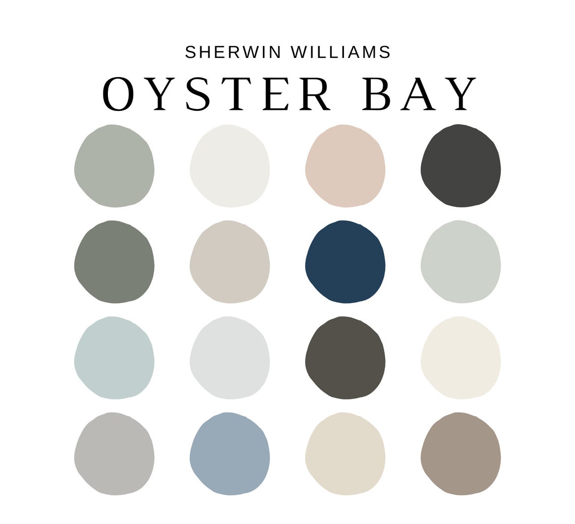 Sherwin Williams OYSTER BAY Color Palette, Coastal Paint Colors, Blue ...