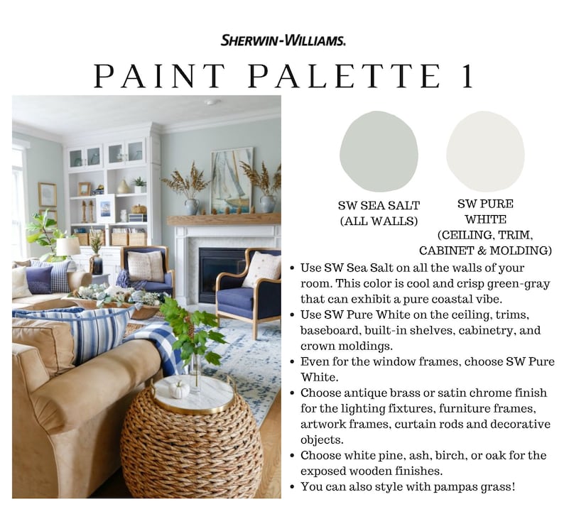 CALM COASTAL Paint Color Palette Sherwin Williams Coastal - Etsy