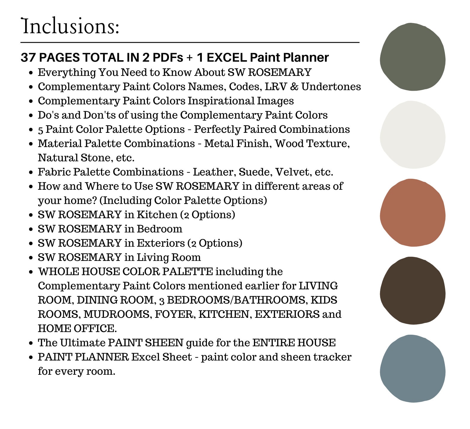 Sherwin Williams ROSEMARY Paint Palette, Green Color Scheme, Whole ...