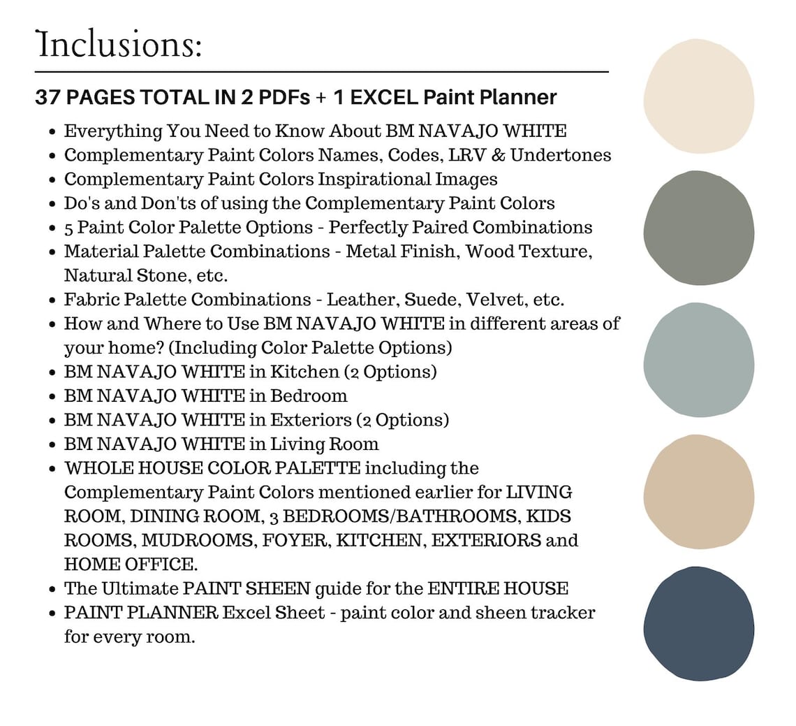 Benjamin Moore NAVAJO WHITE Color Palette, Warm White Paint, BM Navajo ...