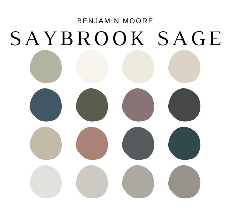 Benjamin Moore SAYBROOK SAGE Color Palette, Best Selling Neutral ...