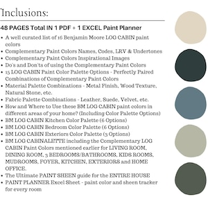 LOG CABIN Benjamin Moore Paint Palette, Log Cabin Paint Colors, Lake ...