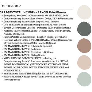 Sherwin Williams MARSHMALLOW Color Palette, Eggshell White Paint ...