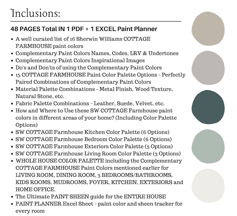 COTTAGE FARMHOUSE Color Palette, Sherwin Williams Farmhouse Cottage ...