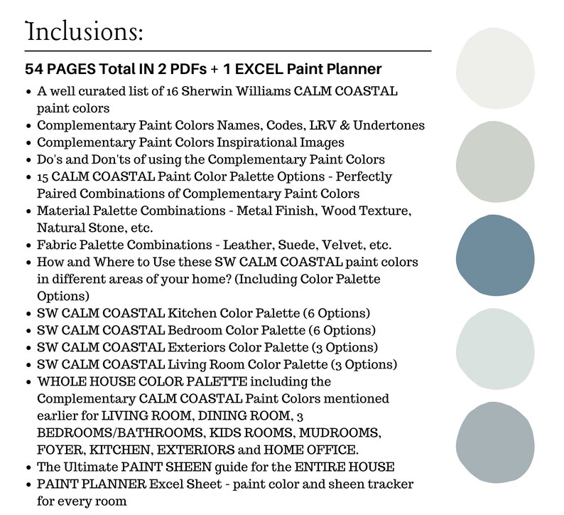CALM COASTAL Paint Color Palette Sherwin Williams Coastal - Etsy