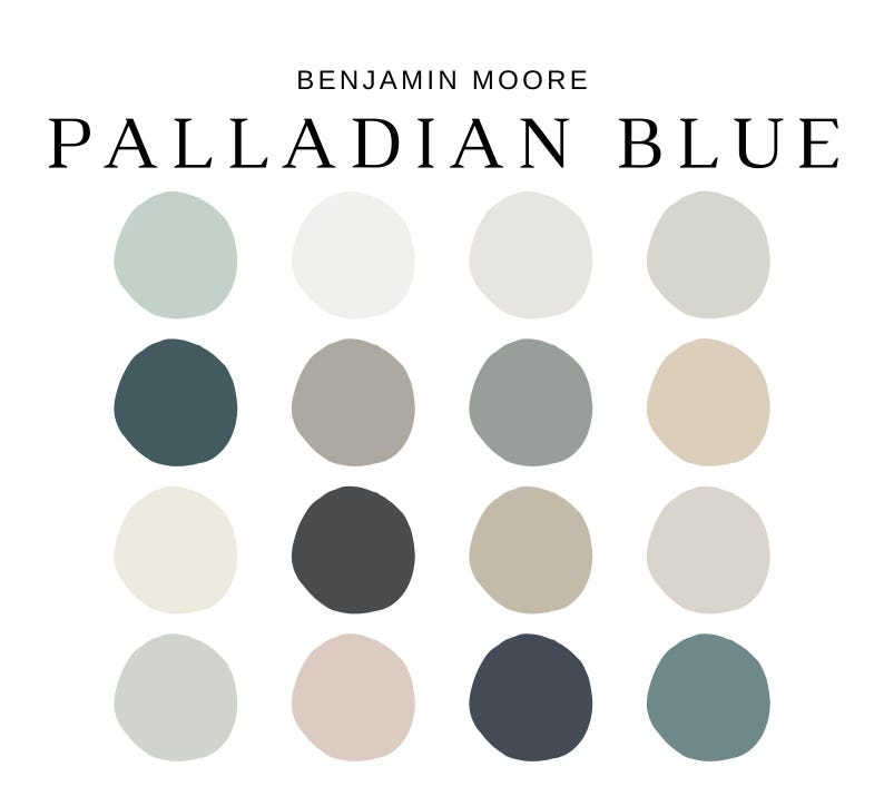 Benjamin Moore PALLADIAN BLUE Color Palette, Coastal Color Scheme ...