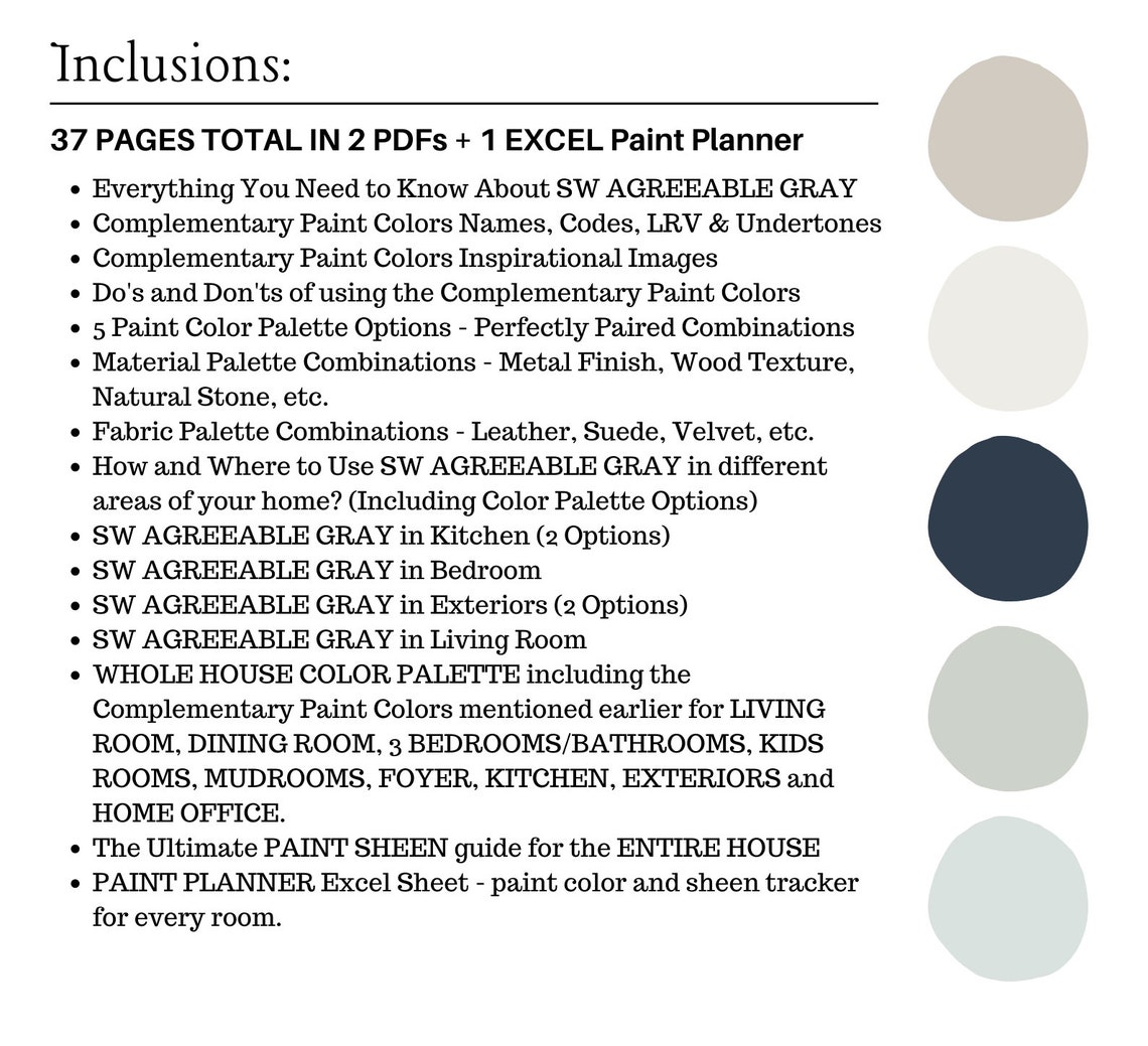 Sherwin Williams AGREEABLE GRAY Color Palette Agreeable Gray - Etsy