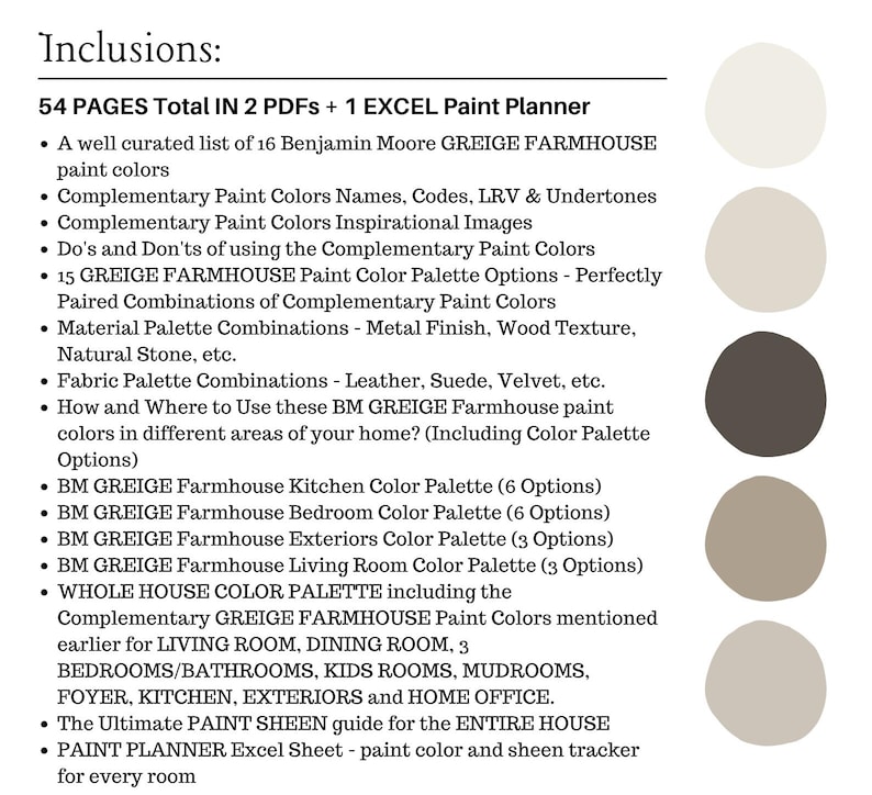 Benjamin Moore GREIGE FARMHOUSE Paint Palette, Greige Paint Colors ...