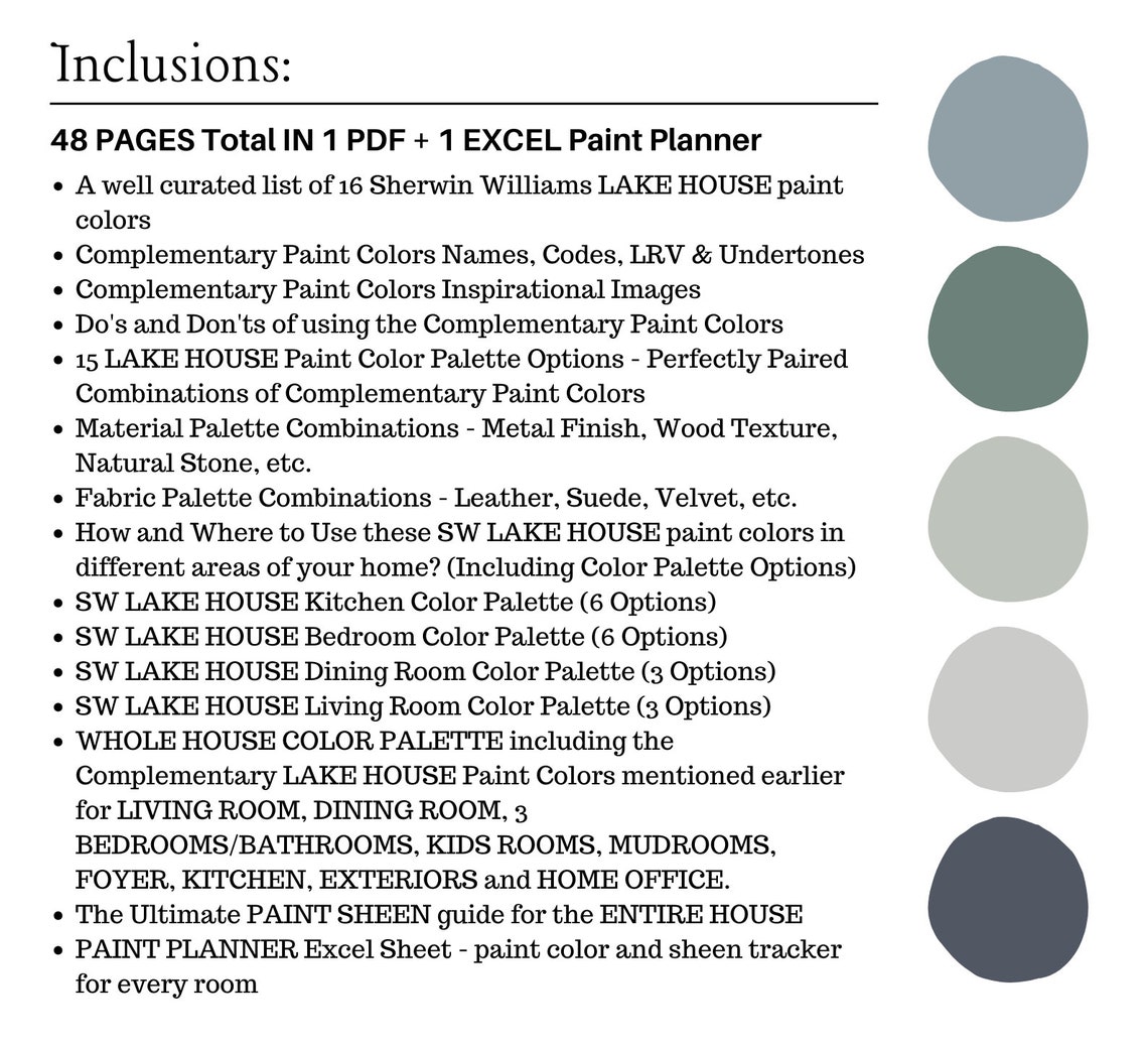 Sherwin Williams LAKE HOUSE Paint Palette Lake Home Paint - Etsy
