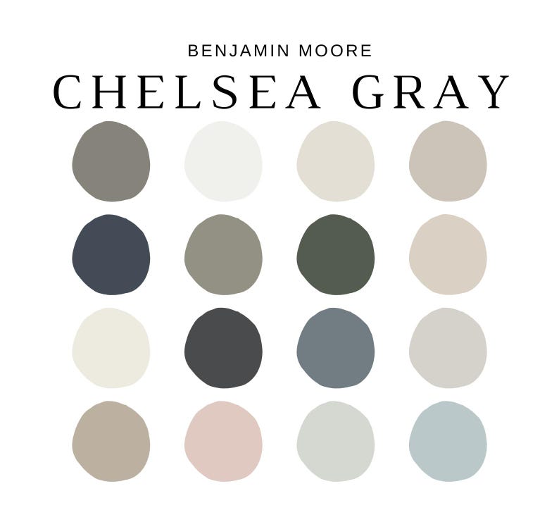 Benjamin Moore CHELSEA GRAY Color Palette, Chelsea Gray Coordinating ...