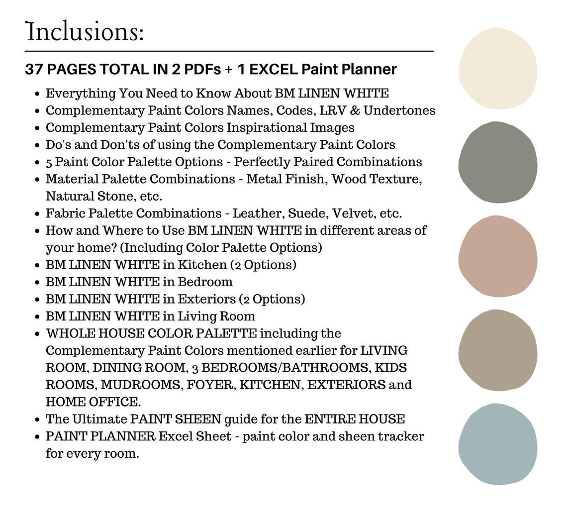 Benjamin Moore LINEN WHITE Color Palette, Warm White Paint, BM Linen ...
