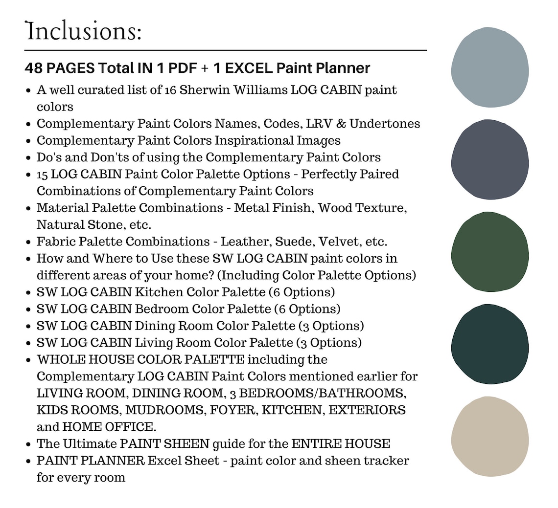 LOG CABIN Sherwin Williams Paint Palette, Log Cabin Paint Colors, Lake ...