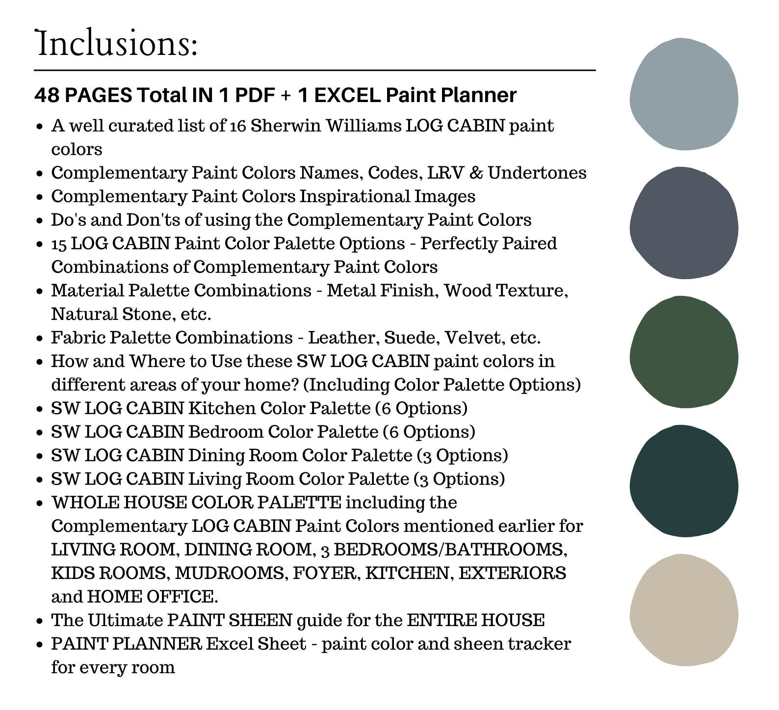 LOG CABIN Sherwin Williams Paint Palette, Log Cabin Paint Colors, Lake ...