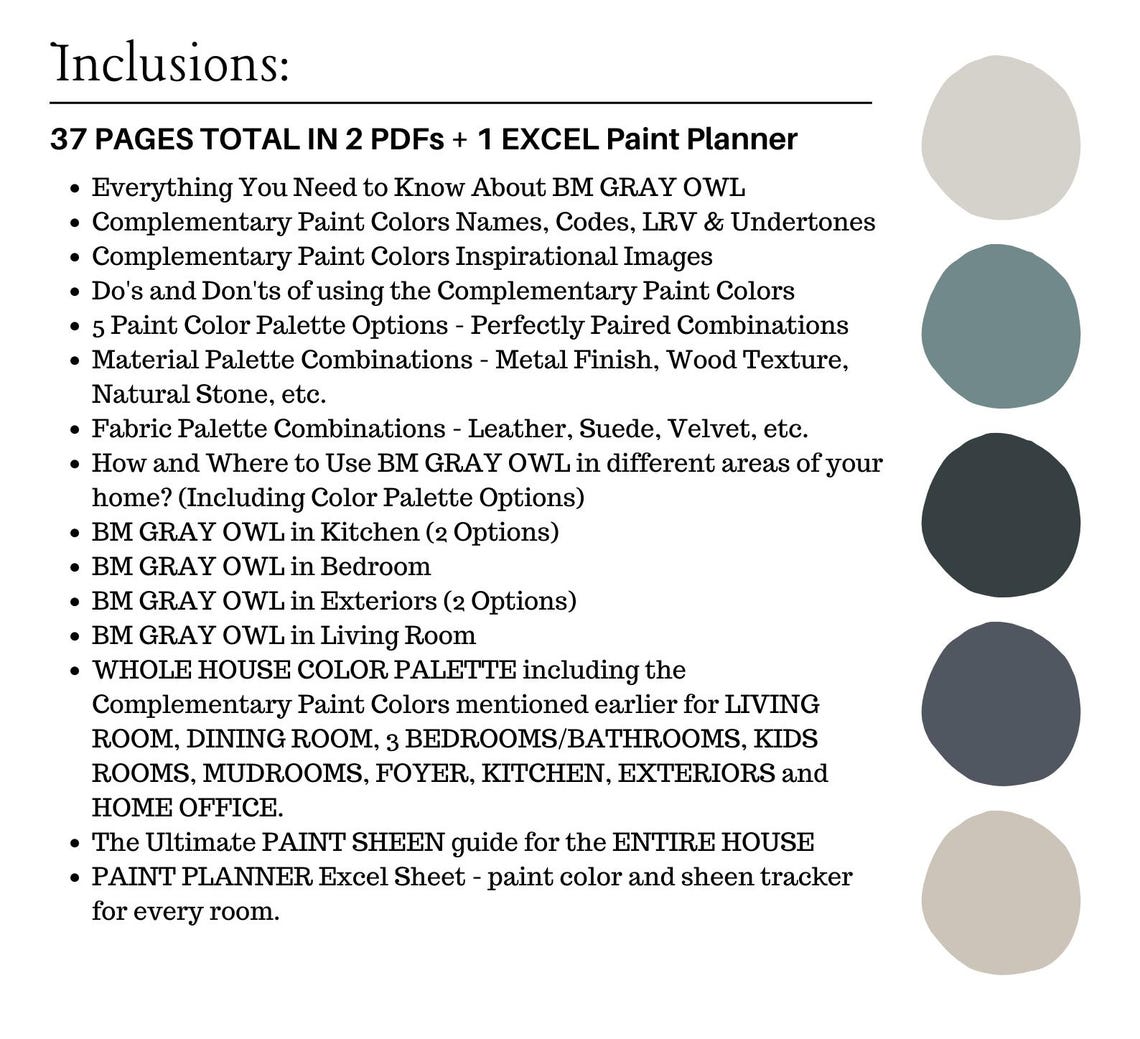 Benjamin Moore GRAY OWL Color Palette, Gray Owl Paint Palette, Gray Owl ...