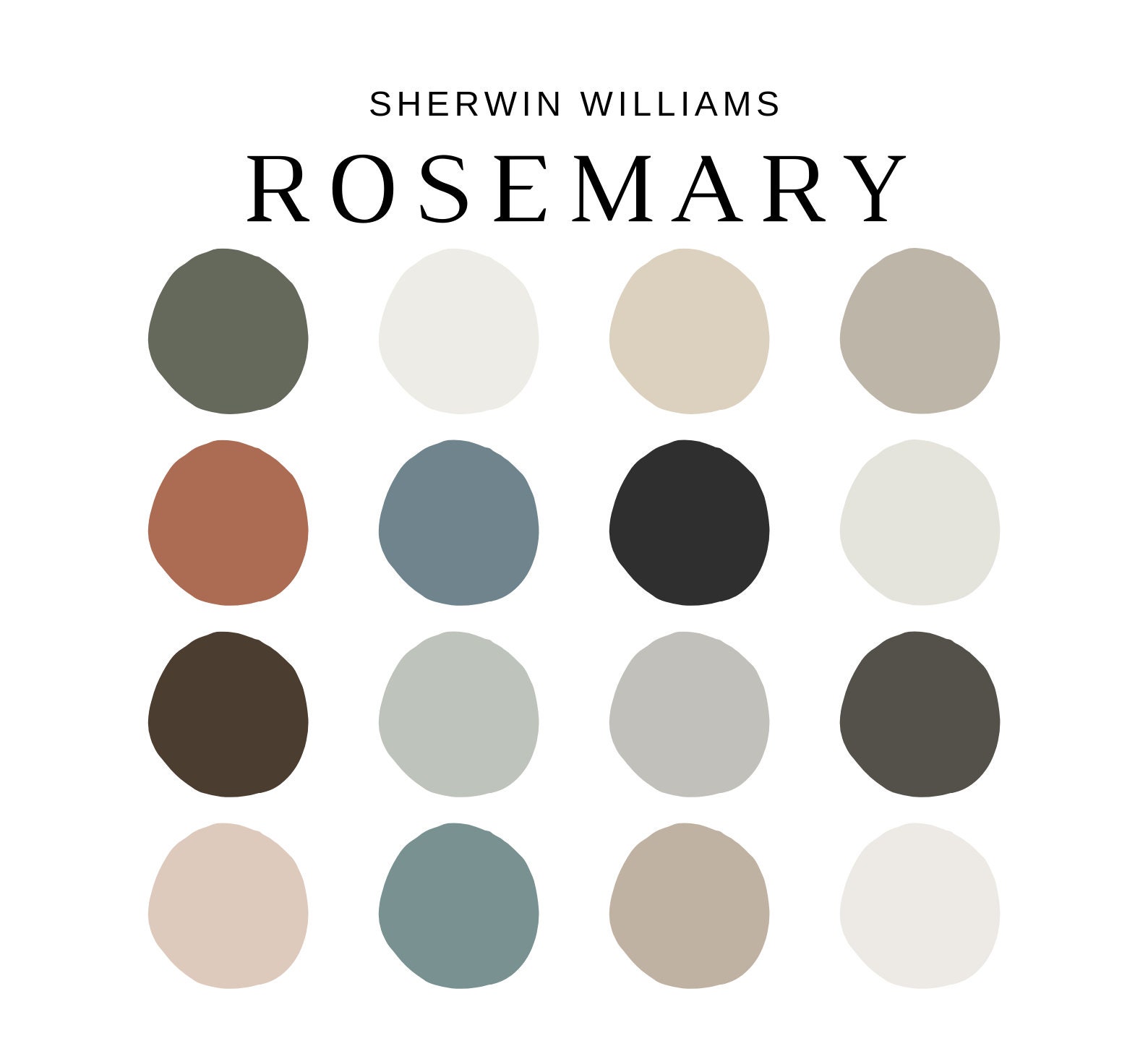 Sherwin Williams ROSEMARY Paint Palette, Green Color Scheme, Whole ...