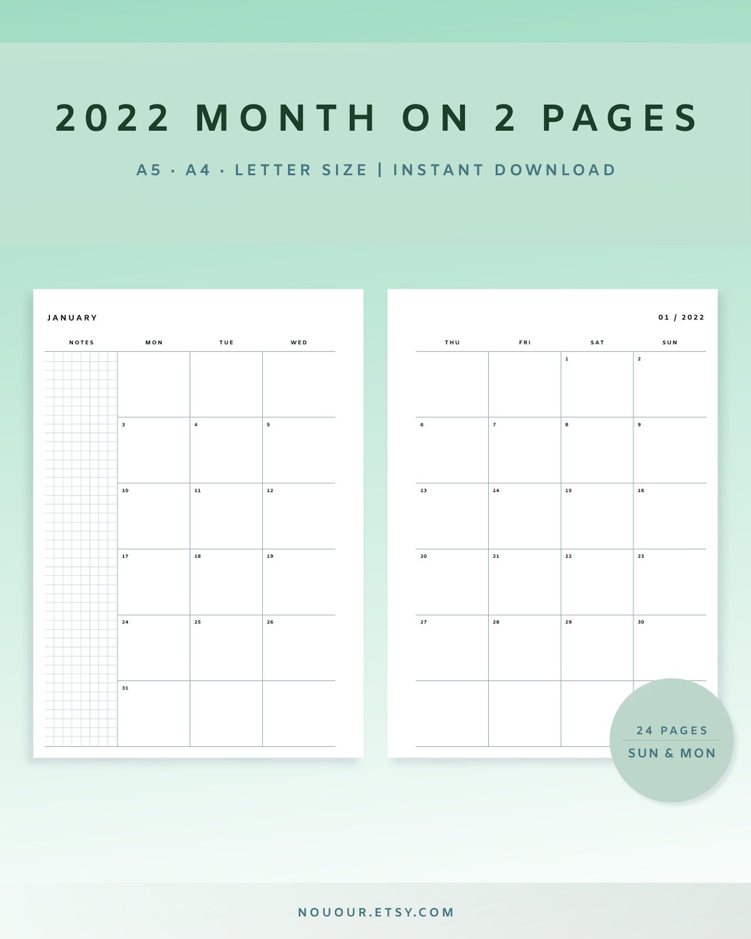 2022 Monthly Simple Planner Template | Dated Planning Printable ...