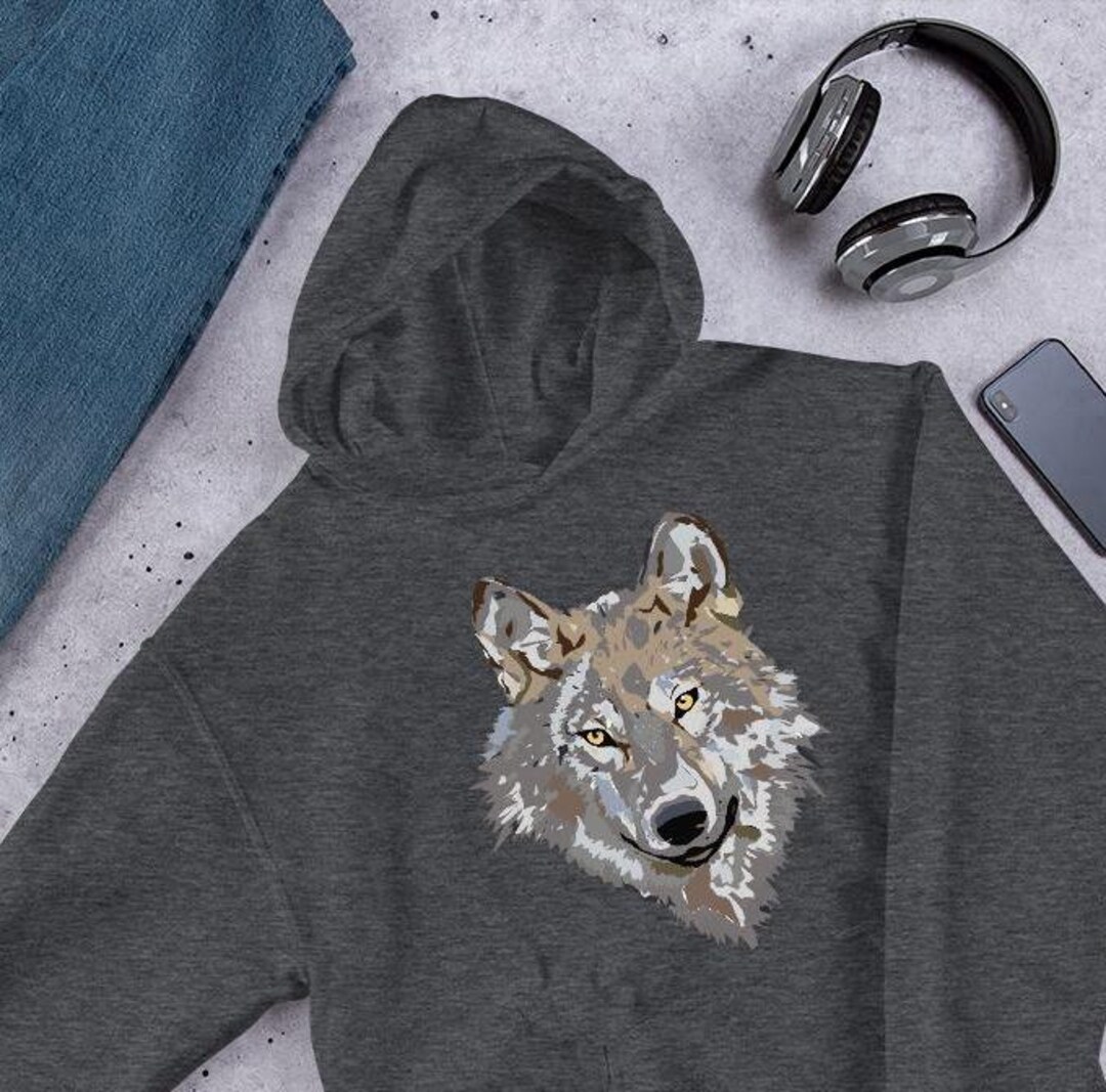 Grey Wolf Hoodie, Gray Wolf Pullover, Wild Canine Hoody, Wildlife Lover ...