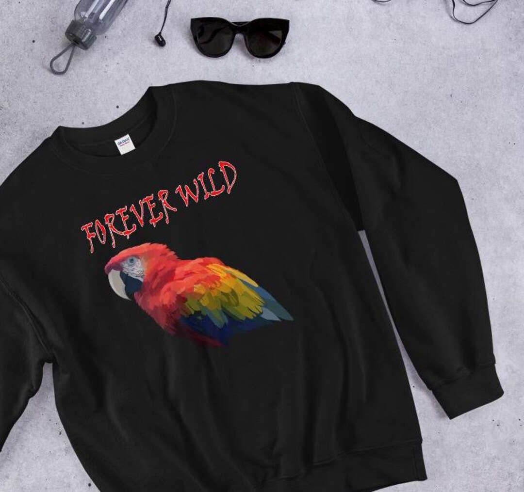 Forever Wild Scarlet Macaw Sweatshirt, Parrot Rescue Pullover, Bird ...