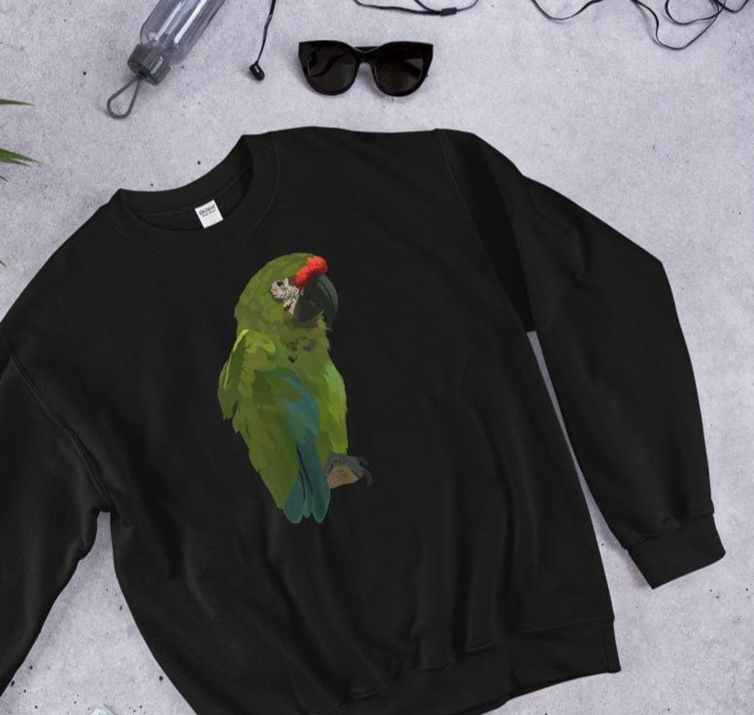 Green Macaw Sweatshirt, Tropical Bird Lover, Wildlife Conservation ...