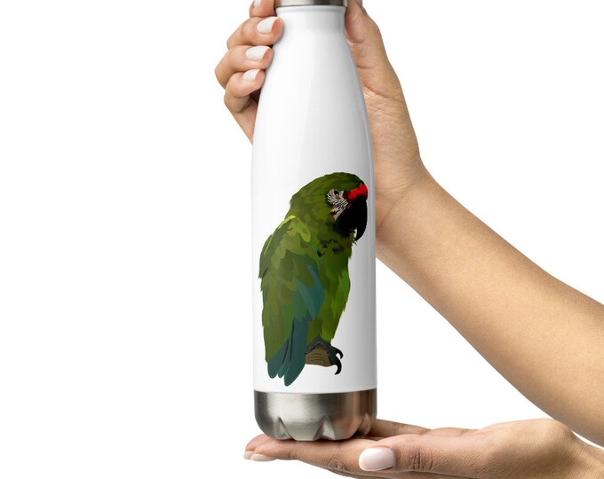 Majestic Parrot Metal Water Bottle, Whimsical Bird Design, Durable ...