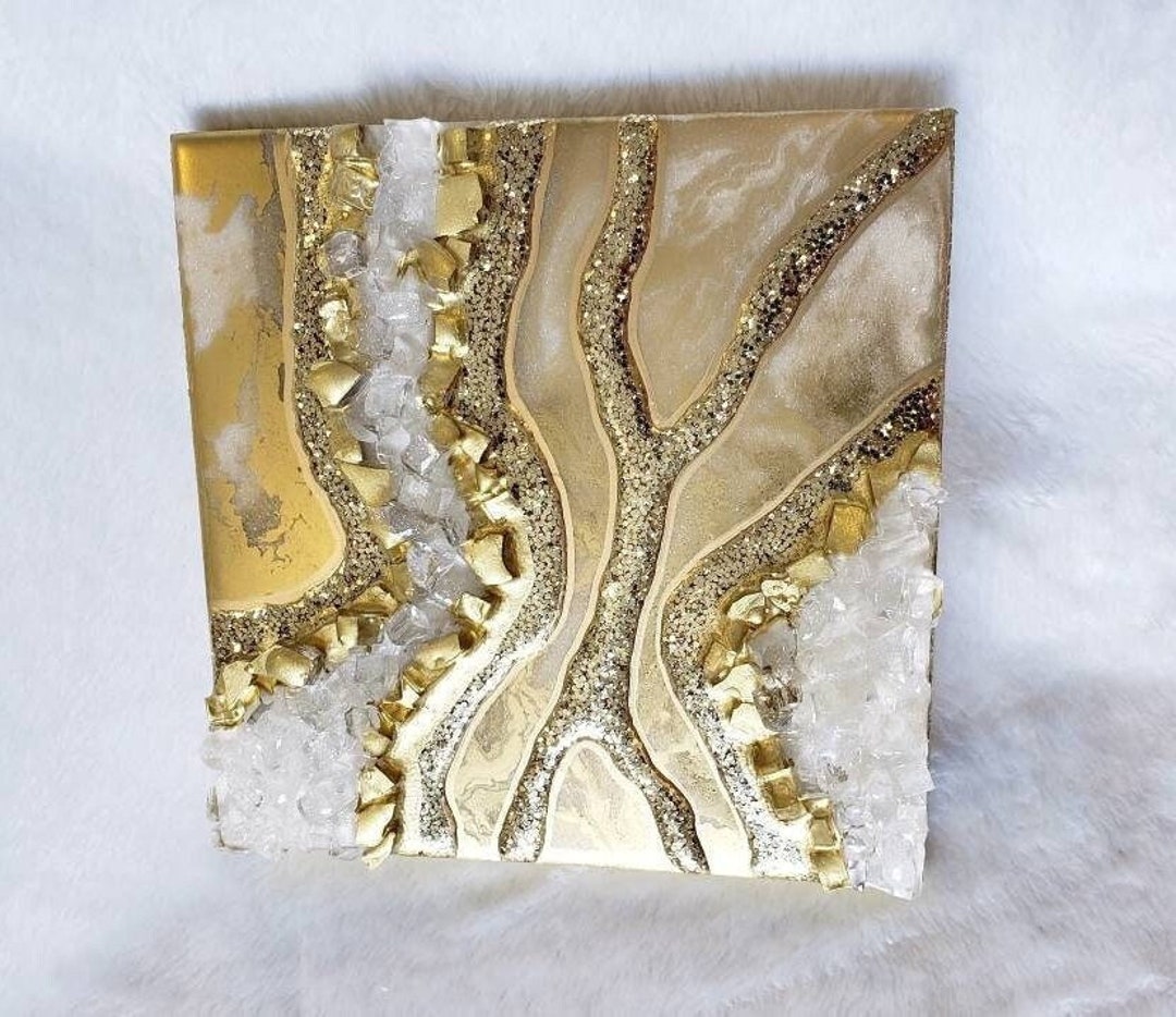 Gold Geode Resin Art / Resin Geode Wall Art Mini / Geode Resin Painting ...