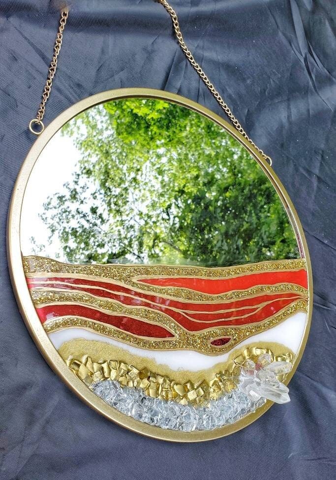 Red Mirror / Resin Mirror / Geode Mirror / Home Decor / Round | Etsy