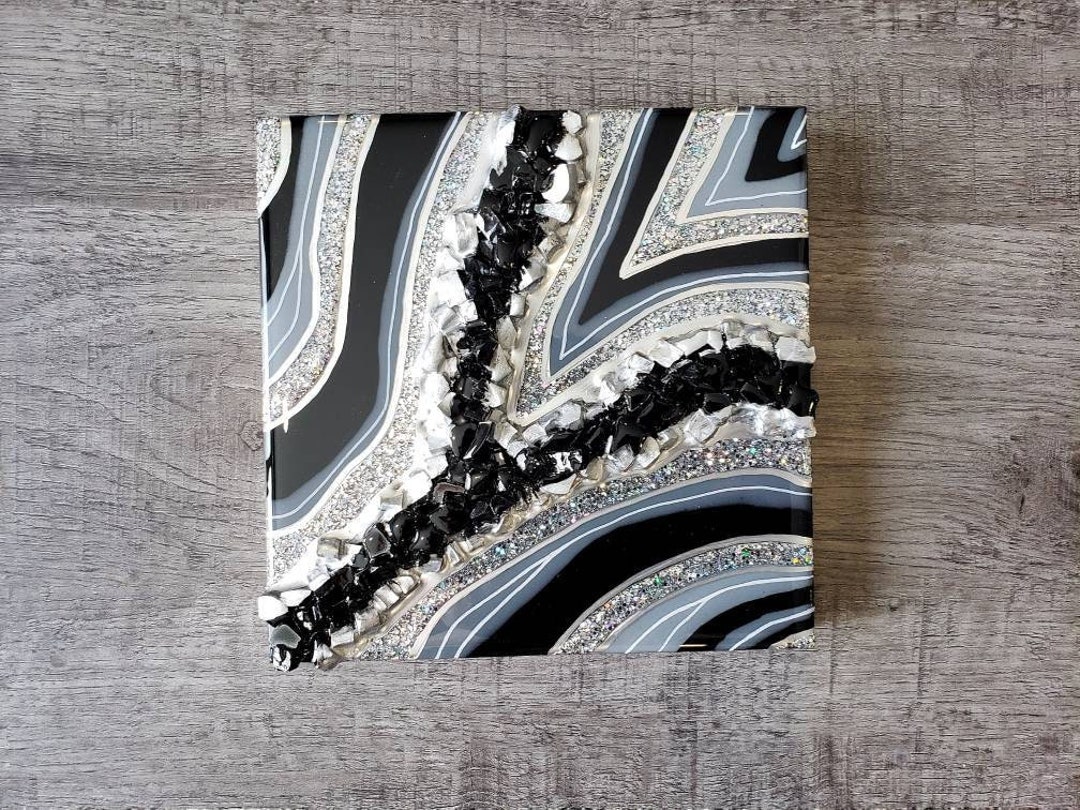 Black Geode Wall Art Mini / Silver Geode Resin Wall Art / Resin Geode ...