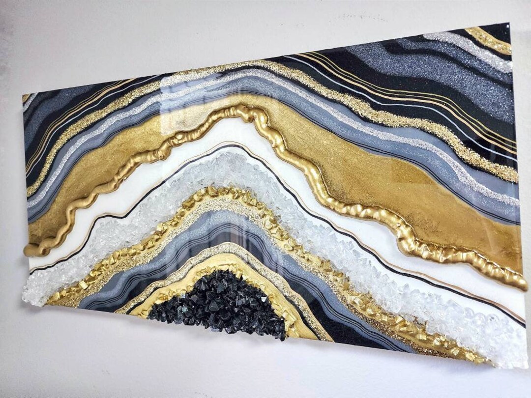 Black and Gold Resin Geode Wall Art / Grey Geode Resin Painting / Gray ...