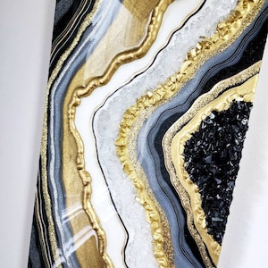 Black and Gold Resin Geode Wall Art / Grey Geode Resin Painting / Gray ...