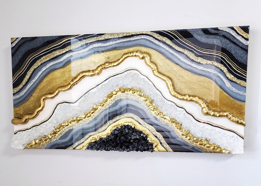 Black and Gold Resin Geode Wall Art / Grey Geode Resin - Etsy