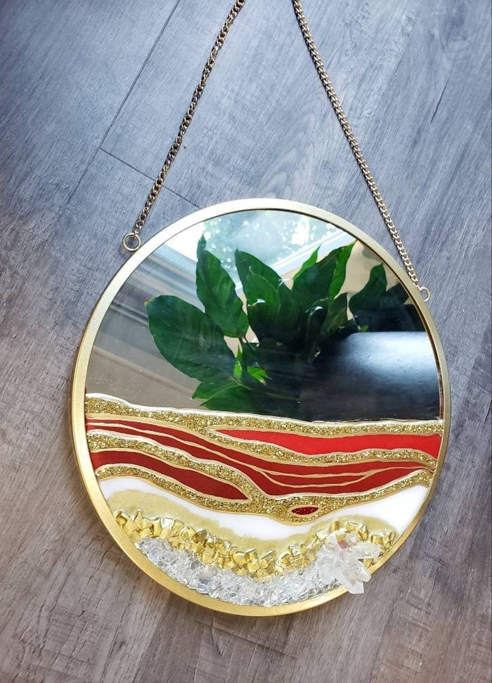 Red Mirror / Resin Mirror / Geode Mirror / Home Decor / Round | Etsy