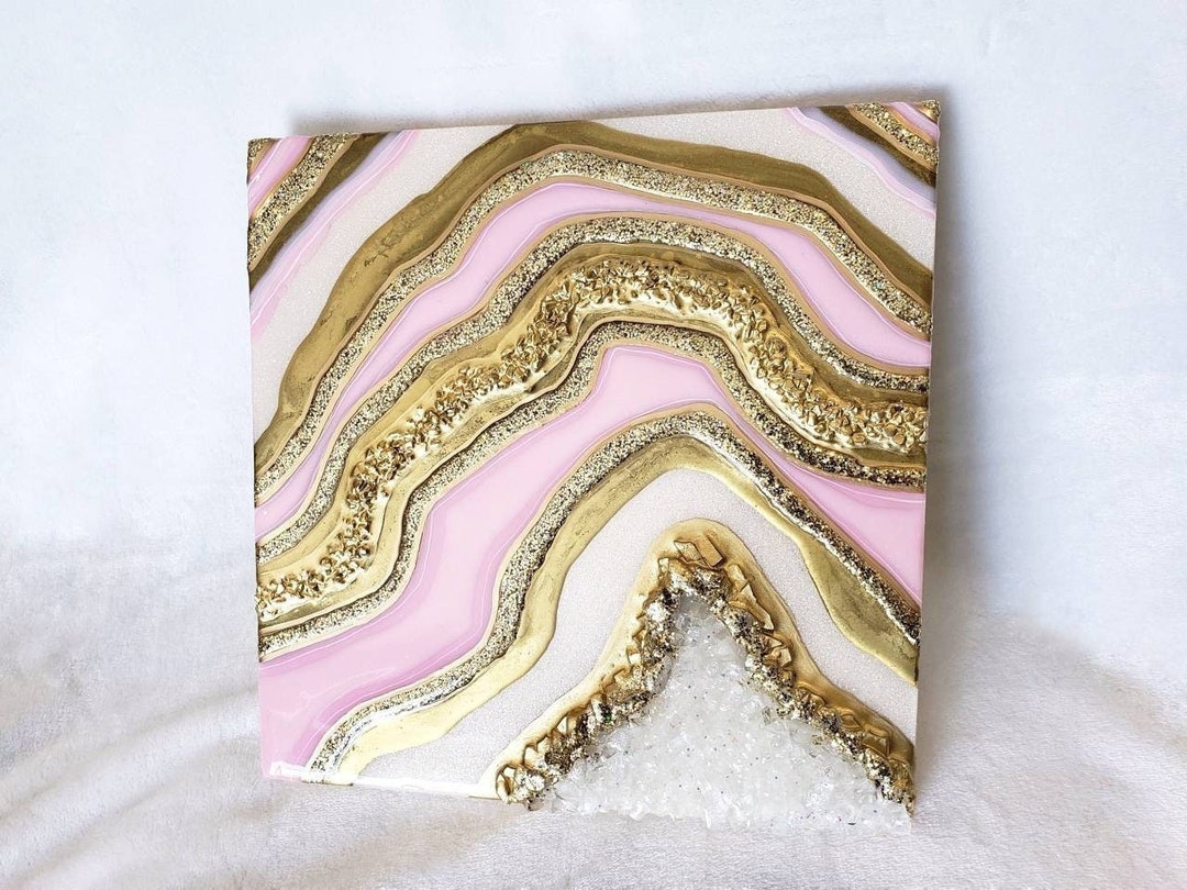 Pink Resin Geode Art / Geode Resin Wall Art / Resin Painting / Epoxy ...